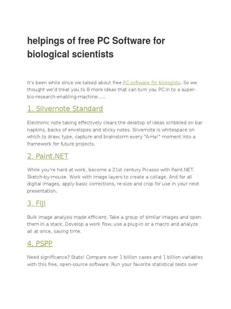 Helpings of Free PC Software For Biological Scientists | PDF
