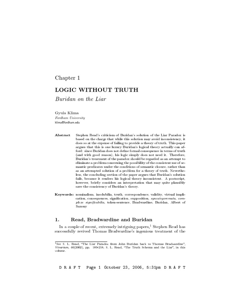 Buridan's Liar Paradox Analysis | PDF | Proposition | Interpretation ...