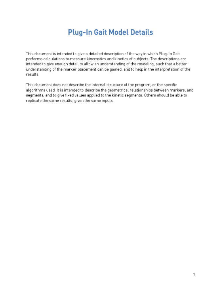 Plug-In Gait Model Details | PDF | Cartesian Coordinate System | Kinematics