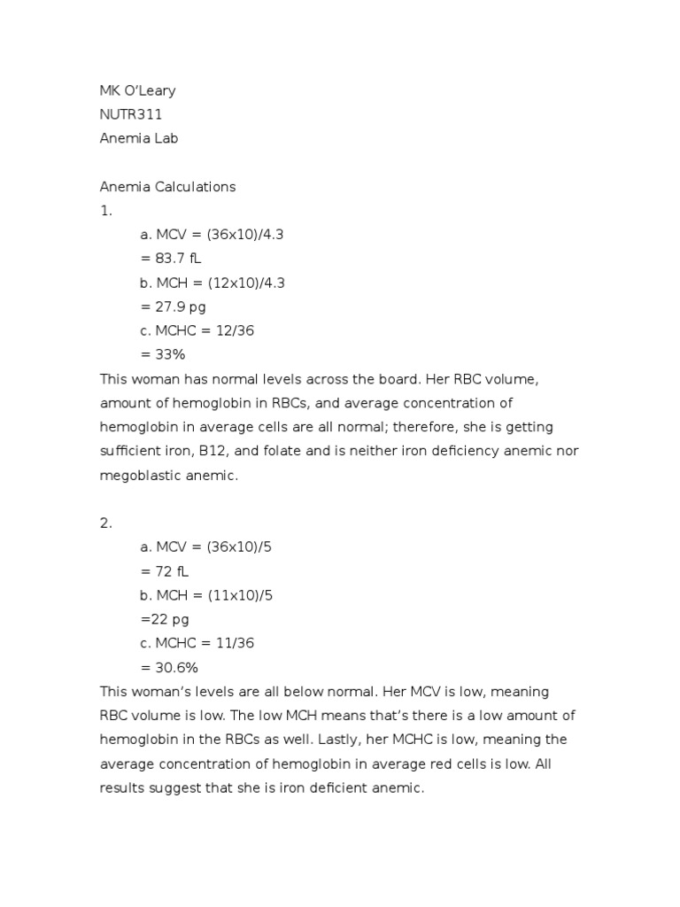 Anemia Lab | PDF | Anemia | Vitamin B12