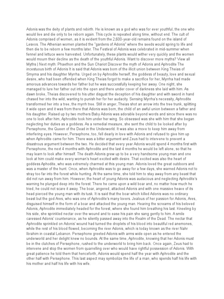 The Myth of Aphrodite and Adonis | PDF | Aphrodite | Mythology