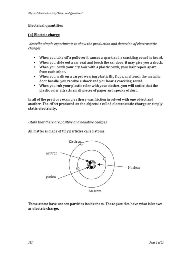 Static Electricity: Concepts and Experiments | PDF | Electric Charge ...