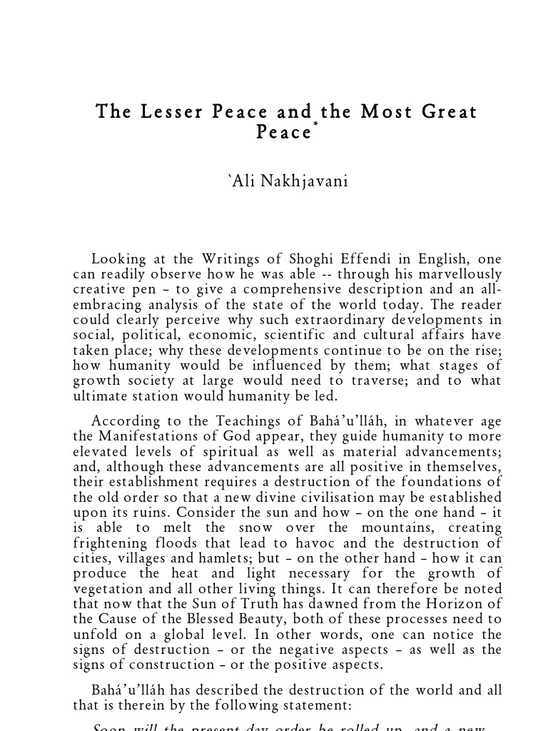 The Lesser Peace | PDF | Bahá'í Faith | Abrahamic Religions