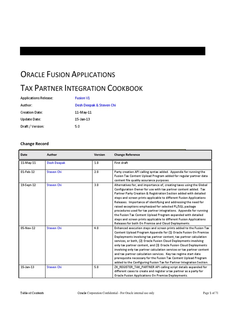 Fusion Tax Partner Integration Cookbook v2 | Download Free PDF | Oracle Database | Application ...