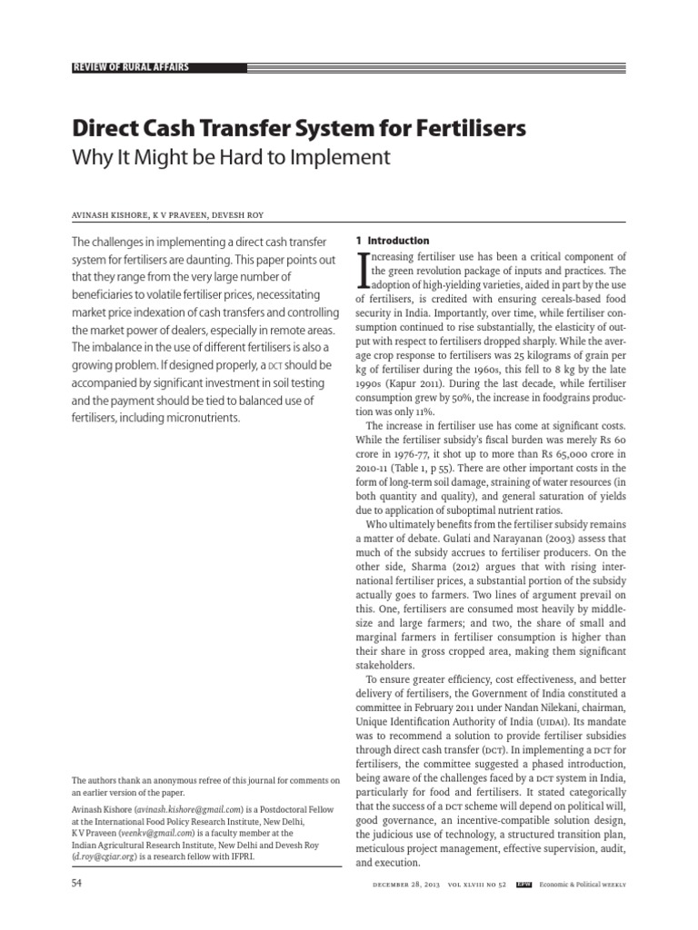 Direct Cash Transfer System For Fertilisers PDF | PDF | Fertilizer | Lease