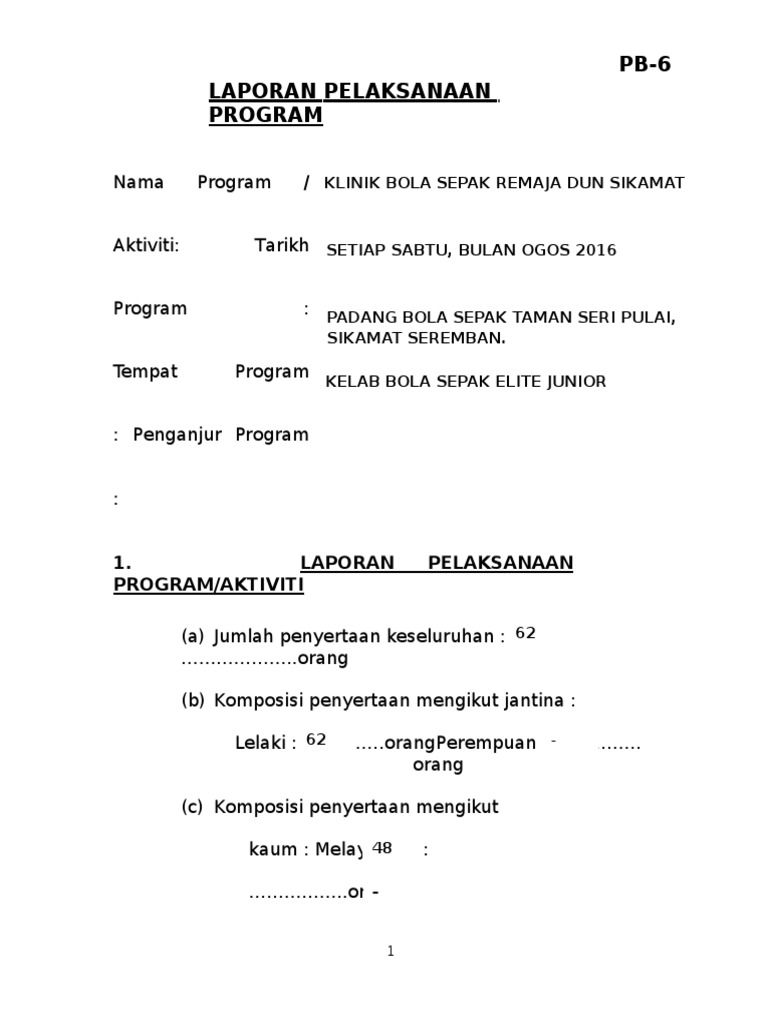 Contoh Pb-6 Laporan Pelaksanaan | PDF