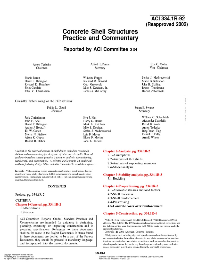 ACI 334.1R-92 (R 2002) Concrete Shell Structures PDF | PDF | Buckling ...