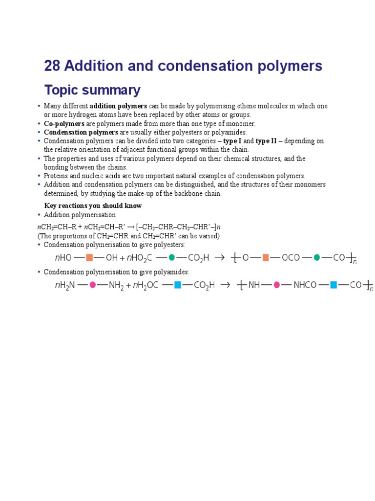 28 - Addition and Condensation Polymers | PDF