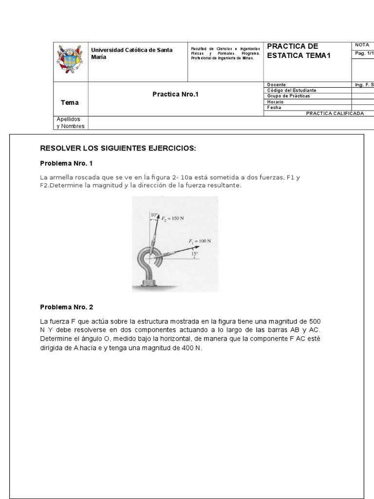 Practica Nro. 1-ESTATICA | PDF | Fuerza | Vector Euclidiano
