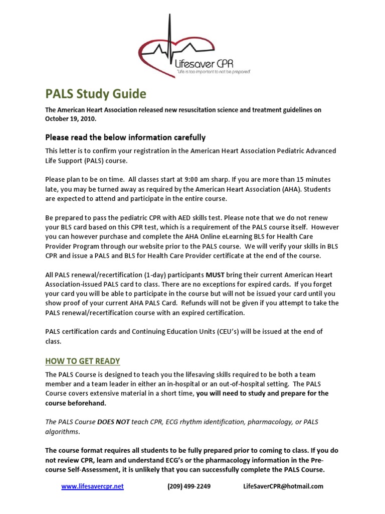PALS Study Guide: Please Read The Below Information Carefully | PDF ...