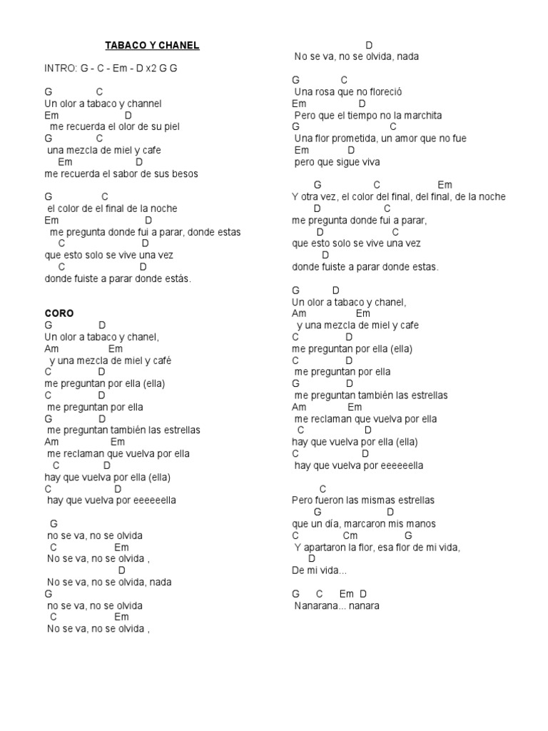 TABACO Y CHANEL - Letra y Acordes | PDF