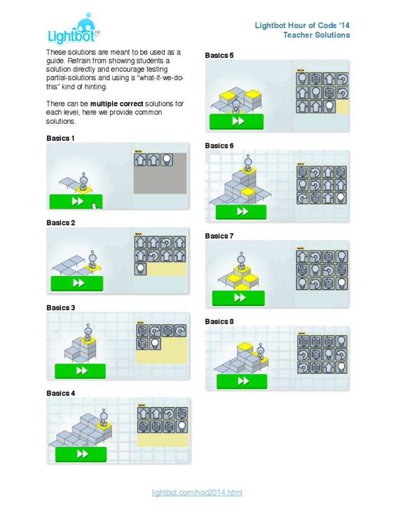 Basics 5: Lightbot Hour of Code 14 Teacher Solutions | PDF