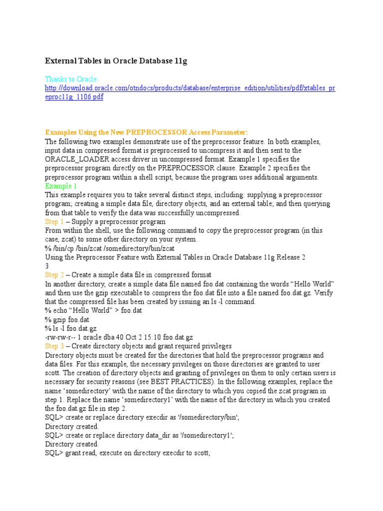 External Tables In Oracle Database 11g Pdf Sql Oracle Database