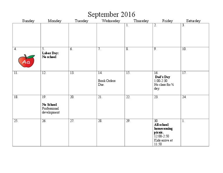 Sep Calendar | PDF | Language Arts & Discipline | Wellness