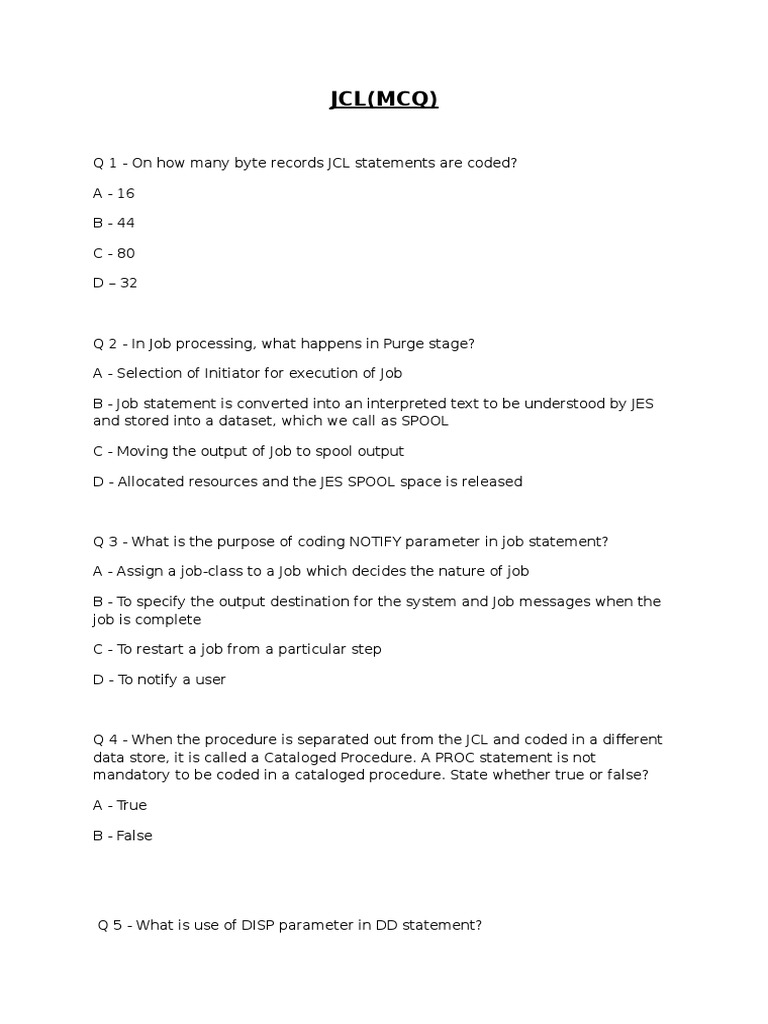JCL Multiple Choice Questions | PDF