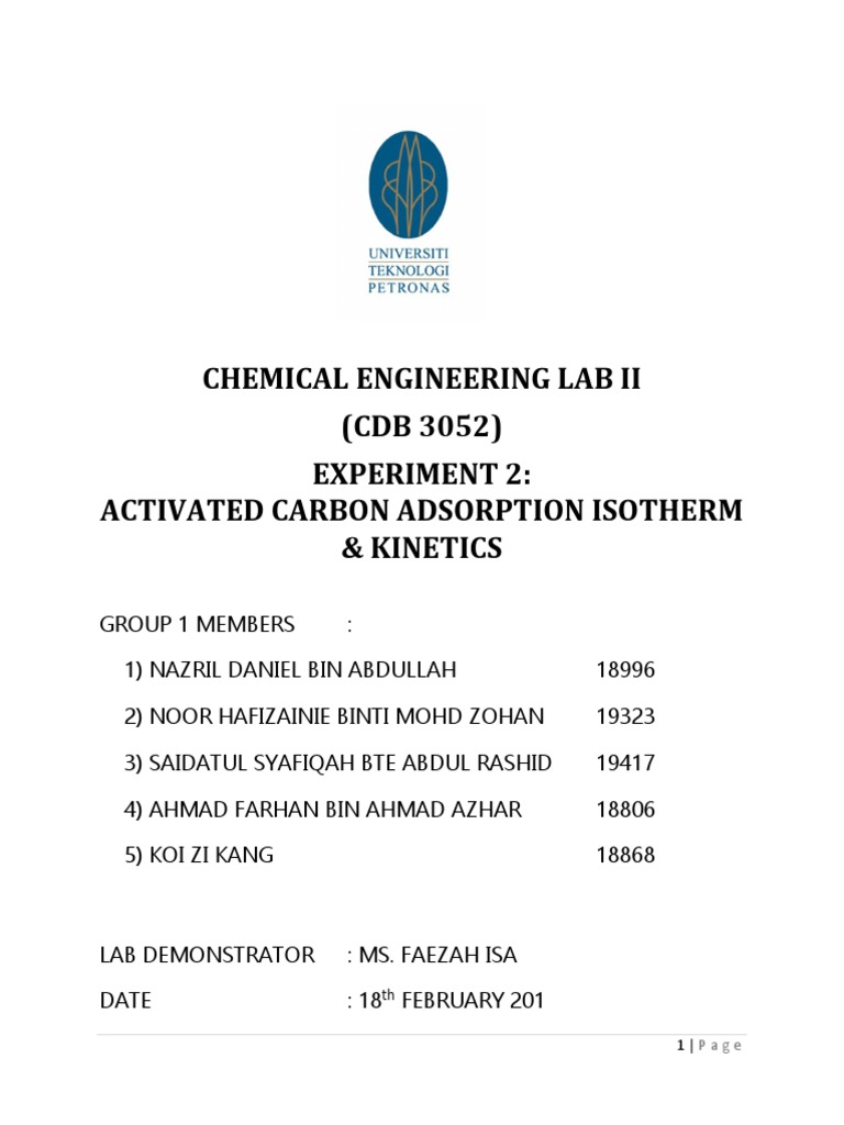 Chemical Engineering Lab Ii (CDB 3052) Experiment 2: Activated Carbon Adsorption Isotherm ...