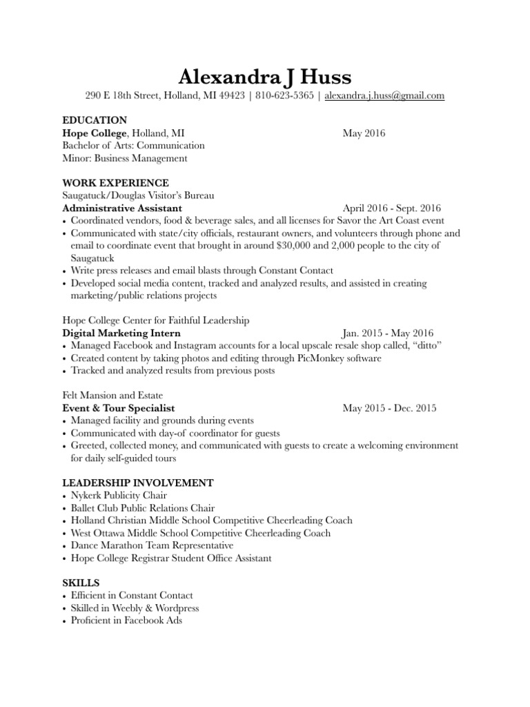 Alexandra J Huss Resume | PDF