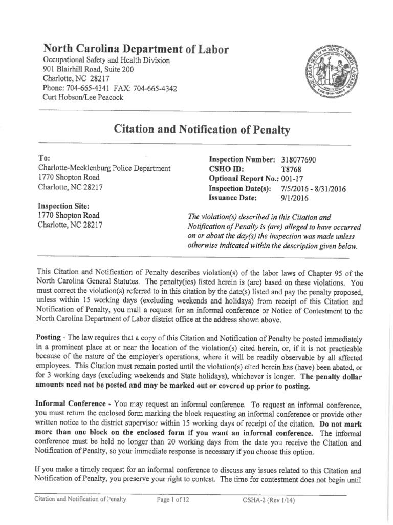 CMPD Citation and Notification of Penalty | PDF