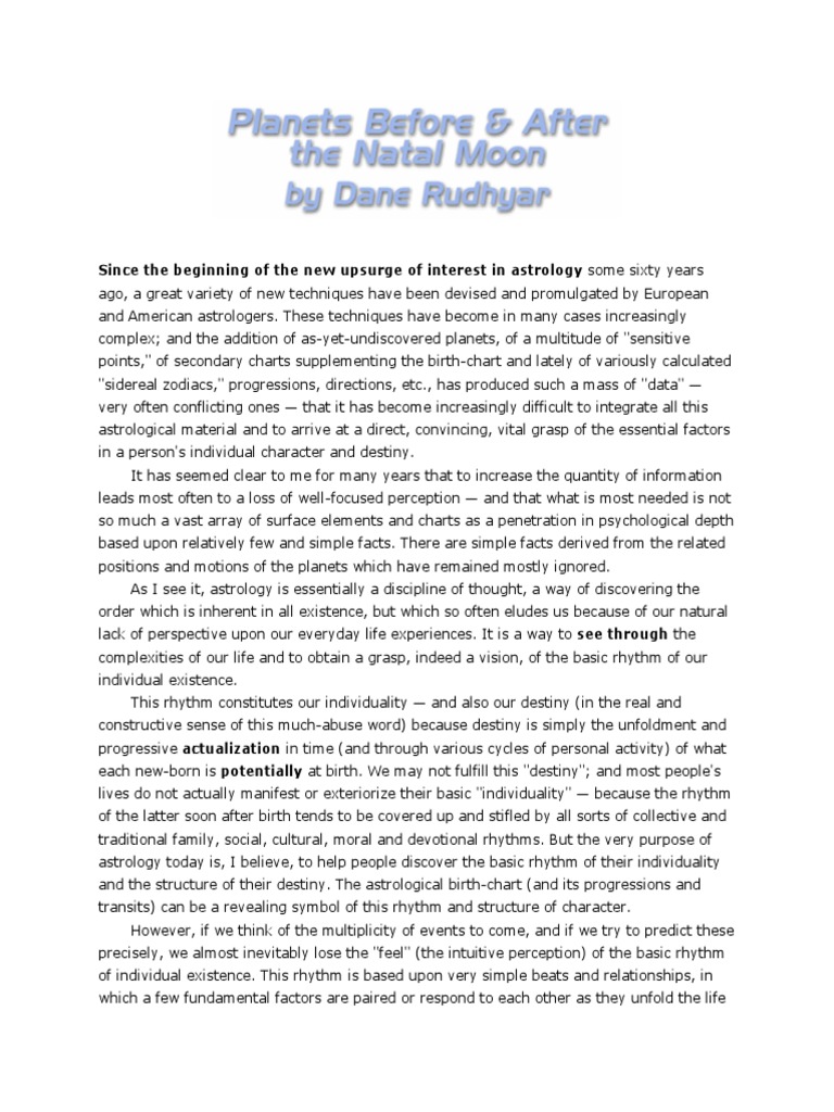 Dane Rudhyar - Planets Before & After The Natal Moon | PDF | Planets In ...