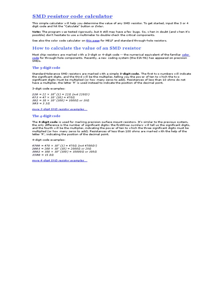 SMD Resistor Code Calculator: How To Calculate The Value of An SMD ...