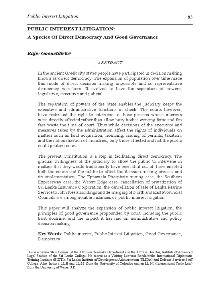 Public Interest Litigation PDF | PDF | Standing (Law) | Democracy