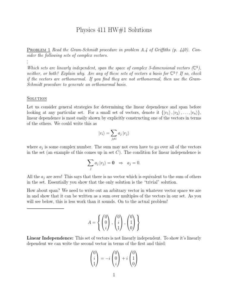 Physics 411 HW#1 Solutions | PDF | Vector Space | Trigonometric Functions