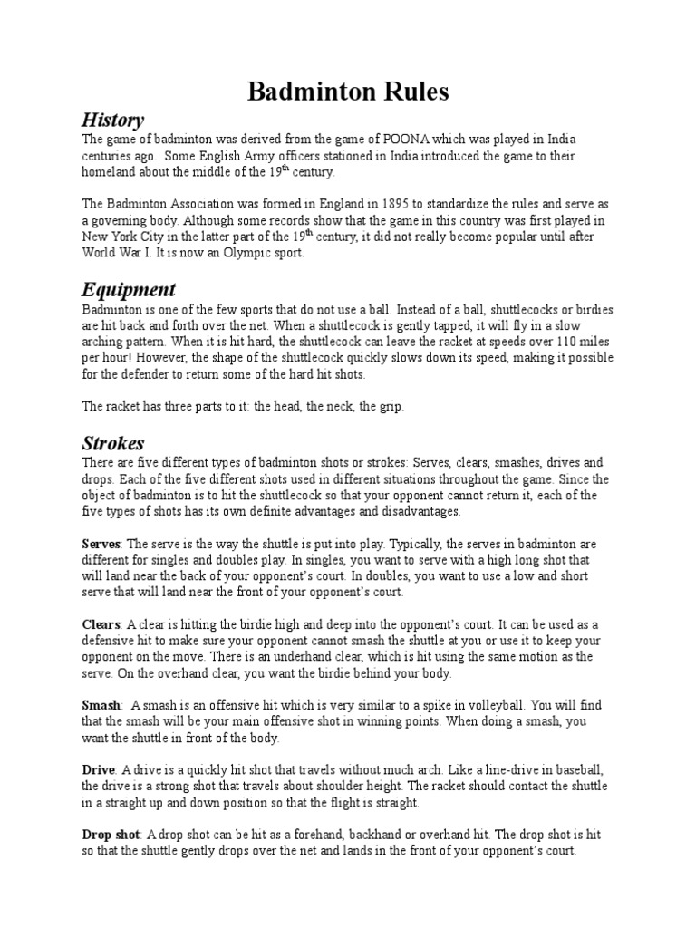 Badminton Rules | PDF | Sports | Athletic Sports
