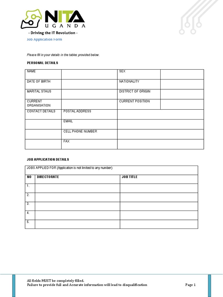 Job Application Form 0 Nita | PDF | Labour | Employment