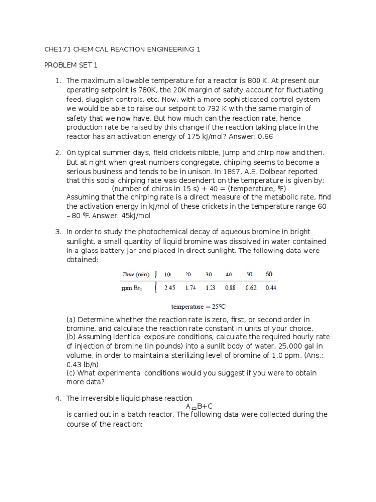 Chemical Reaction Engineering Tasks | PDF | Home & Garden