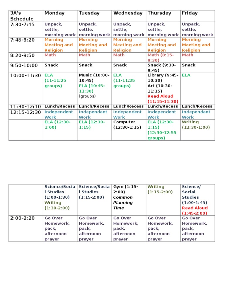3a Schedule | PDF | Language Arts & Discipline
