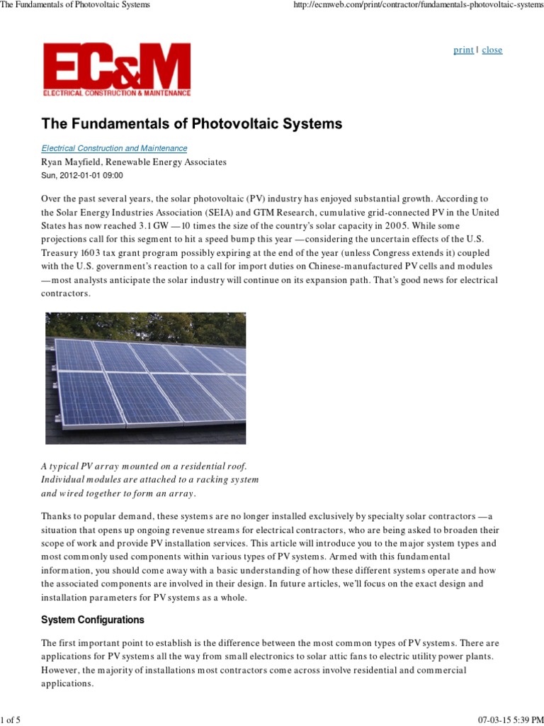 Fundamentals of Photovoltaic Systems | PDF | Photovoltaic System ...