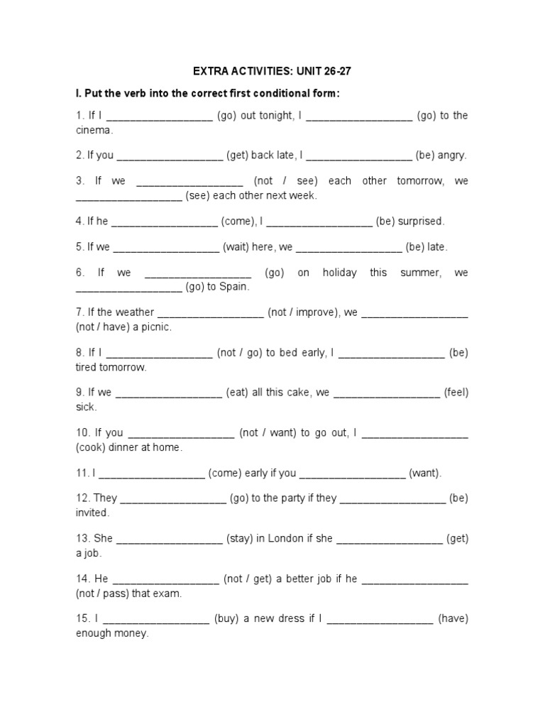 Extra Activities: Unit 26-27 I. Put The Verb Into The Correct First ...