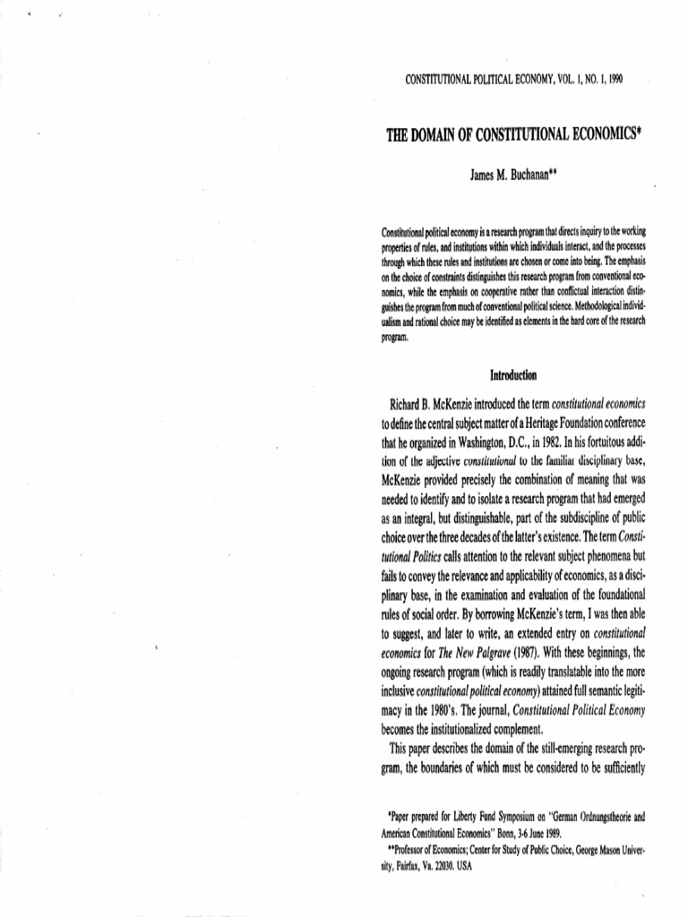 James Buchanan - The Domain of Constitutional Economics PDF | PDF