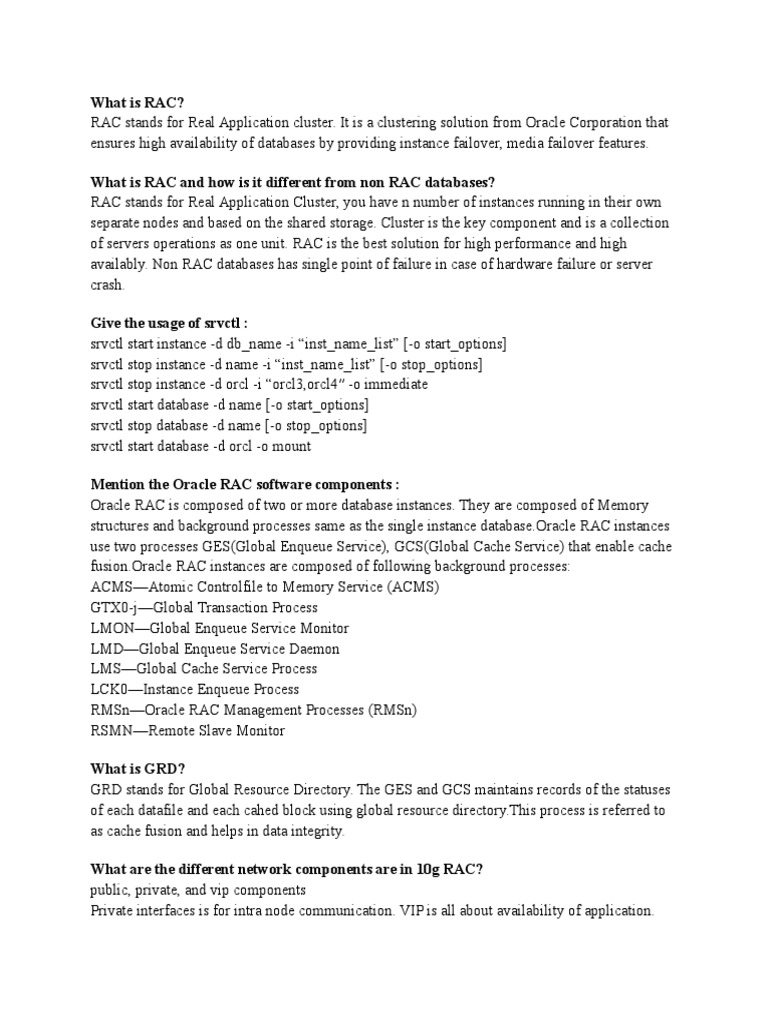 RAC FAQ's | PDF | Oracle Database | Computer Cluster