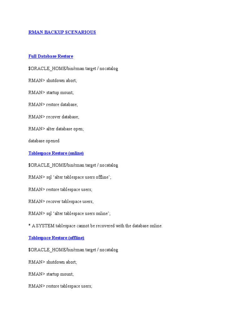 Rman Restore and Recovery Scenarios | PDF | Teaching Methods ...
