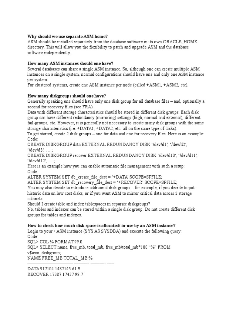 Why Should We Use Separate ASM Home? | PDF | Oracle Database | Computer File