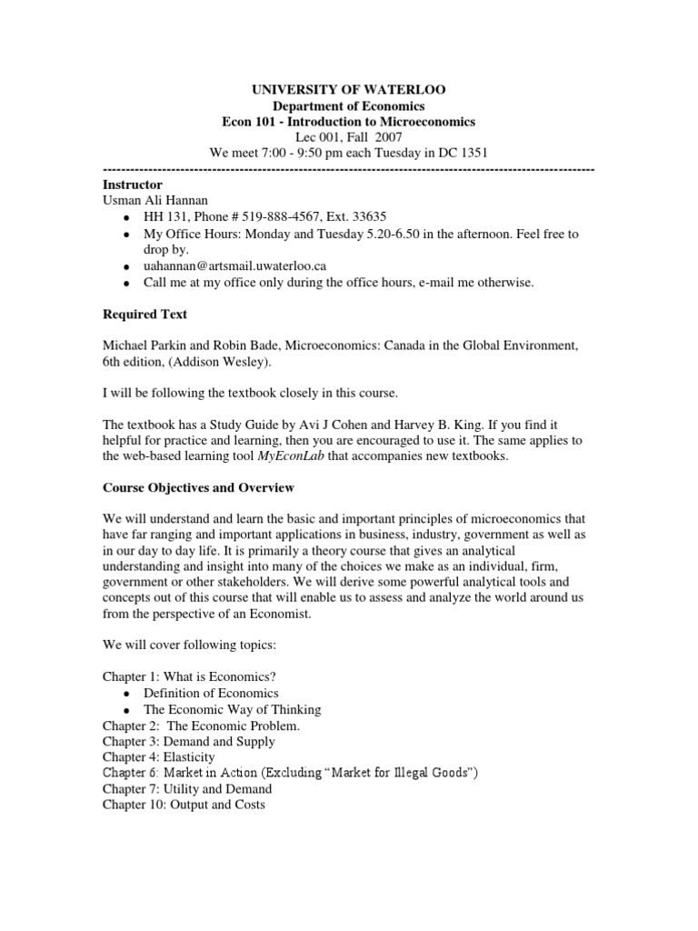 Econ 101-Introduction To Microeconomics - Course Syllabus | PDF | Microeconomics | Monopoly
