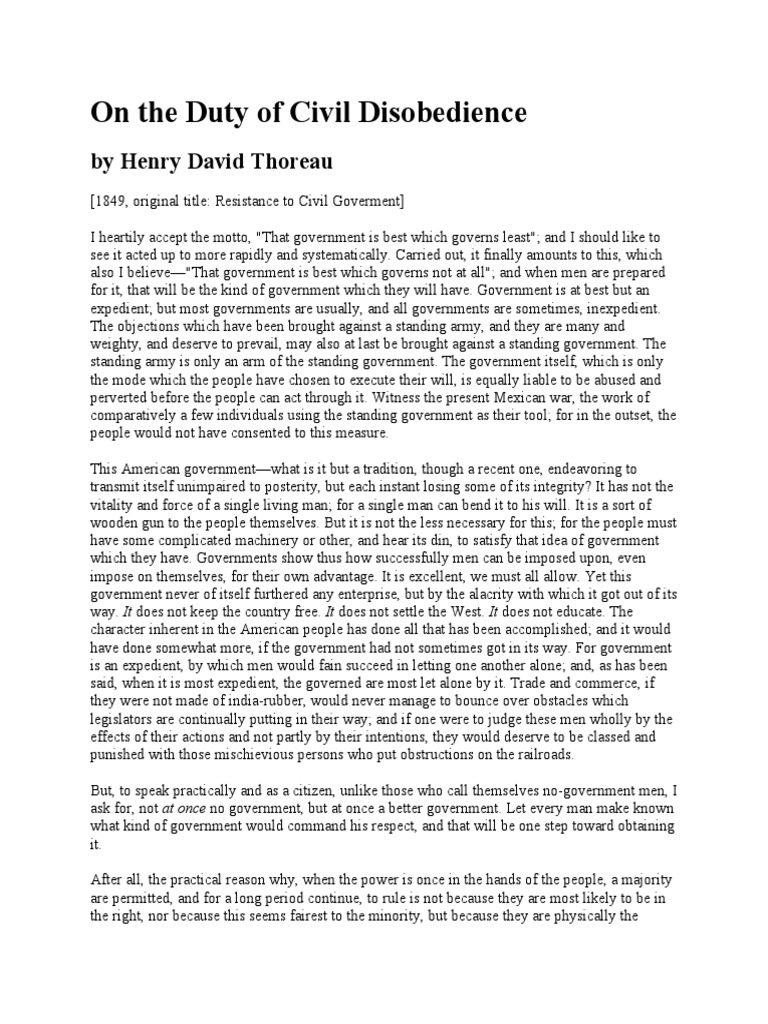 On The Duty of Civil Disobedience | PDF | Civil Disobedience (Thoreau ...