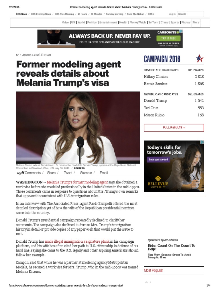 CBS News - Former Modeling Agent Reveals Details About Melania Trump's ...
