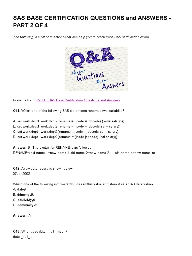 SAS BASE CERTIFICATION QUESTIONS and ANSWERS - PART 2 OF 4 - Listen ...