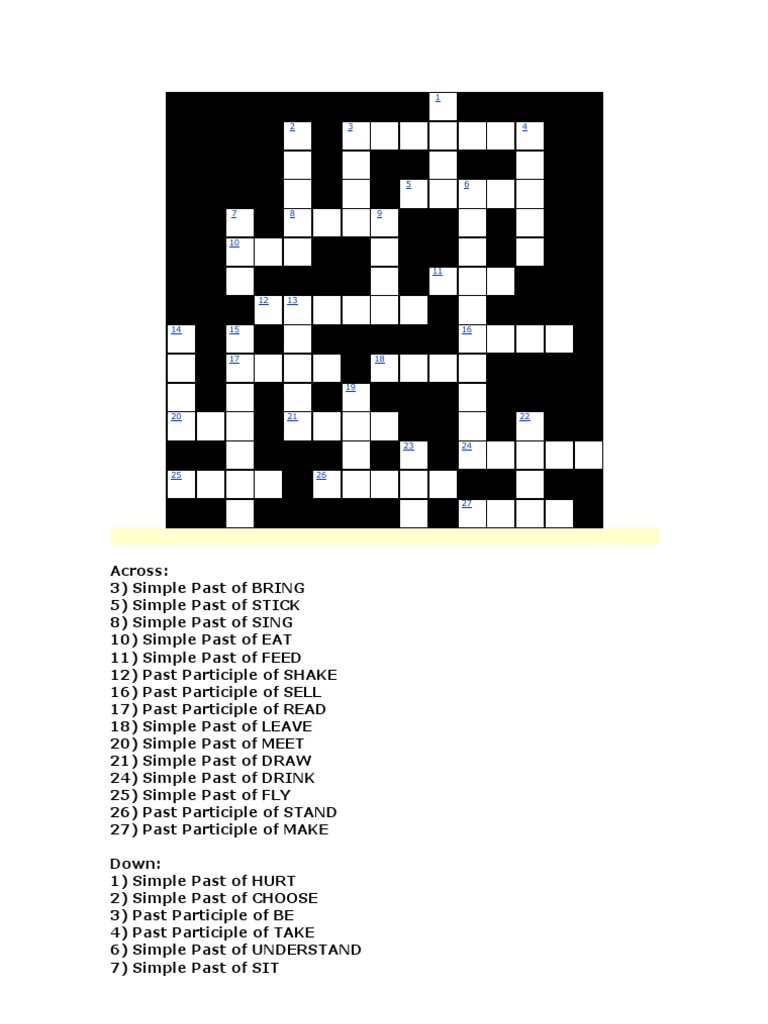 Irregular Verbs Crossword Puzzle | PDF