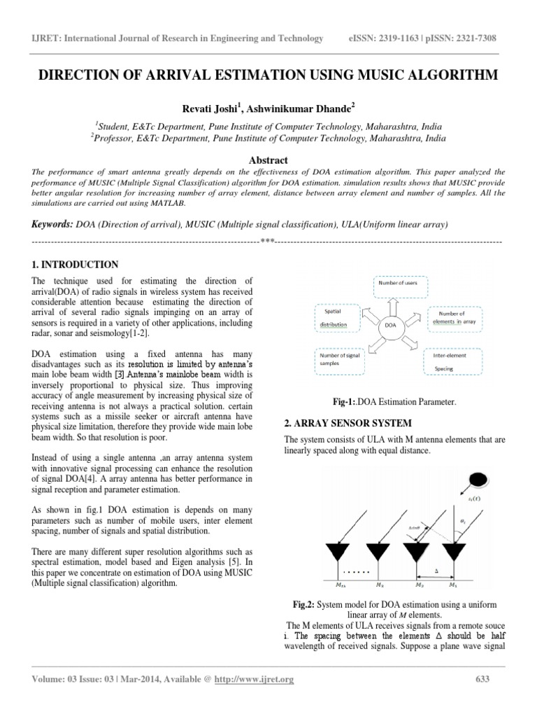 Direction Of Arrival Estimation Using Music Algorithm Pdf Eigenvalues And Eigenvectors