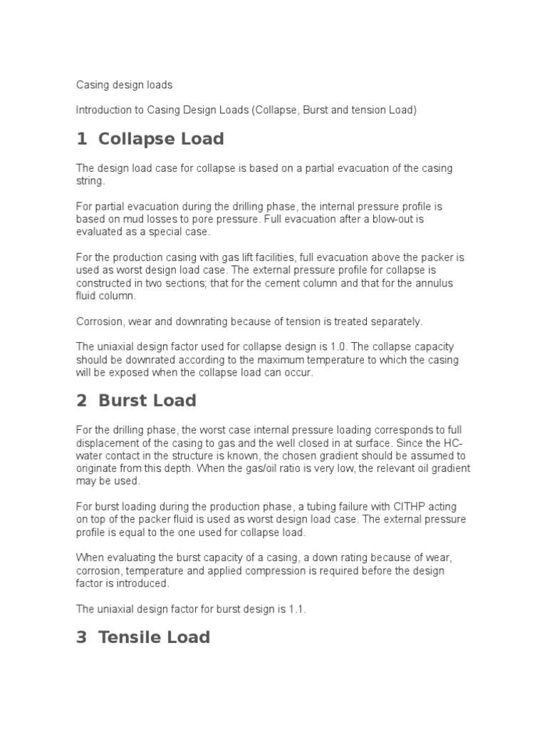 Casing Design Loads | PDF | Casing (Borehole) | Structural Load