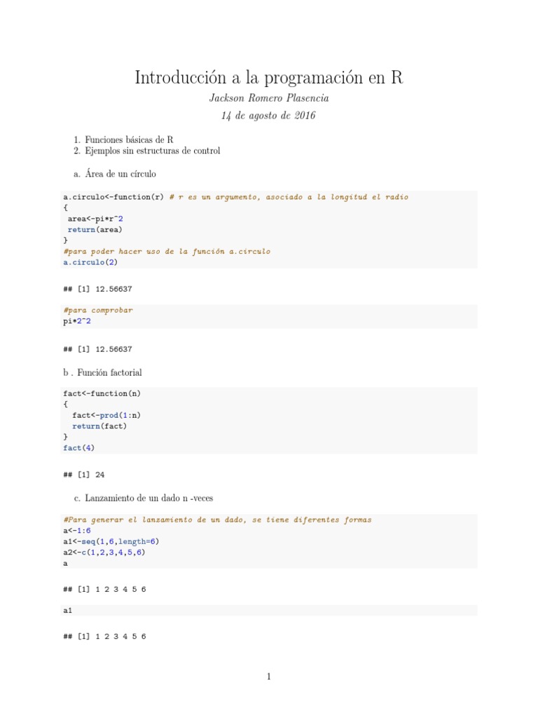 Introducción A La Programación en R - Jackson Romero Plasencia | PDF ...