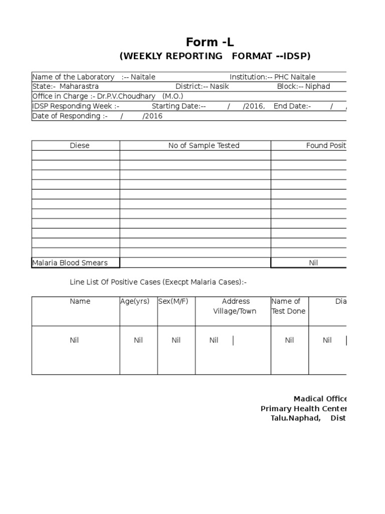 Form - L: (Weekly Reporting Format - Idsp) | PDF