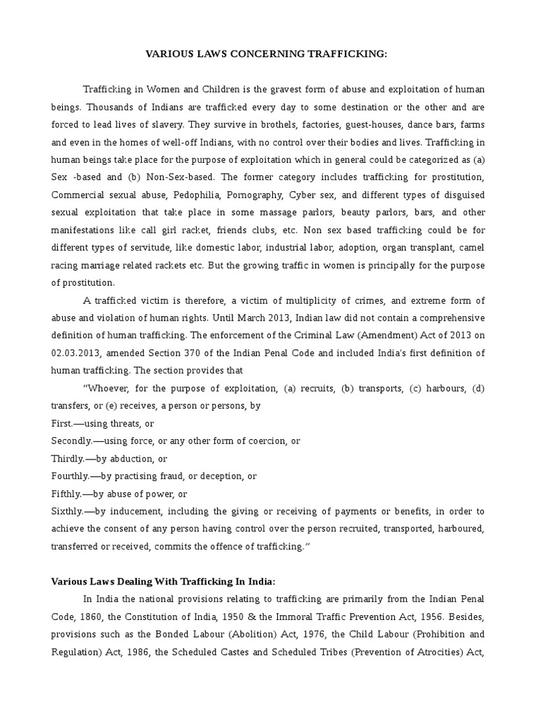 Immoral Traffic Prevention Act | PDF | Human Trafficking | Sexual Slavery