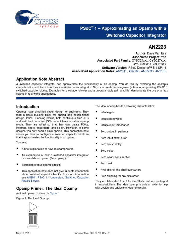 Cypress - Application Notes 26 PDF | PDF | Operational Amplifier ...