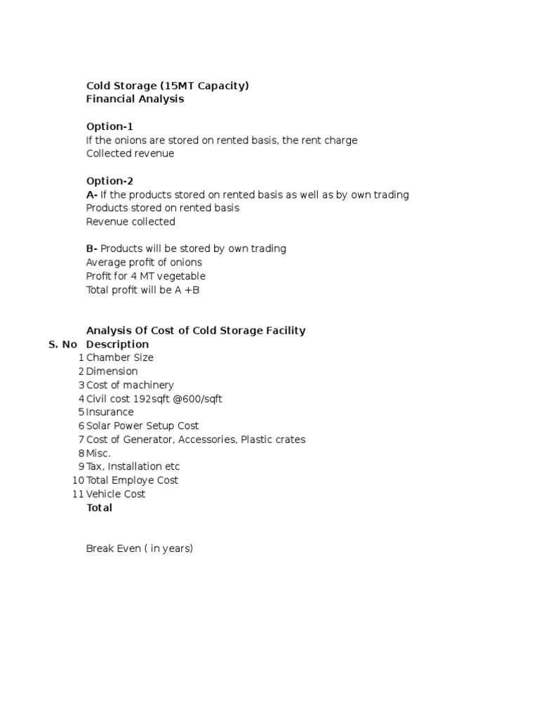 Cold Storage Financial Analysis Overview | PDF | Refrigeration | Expense