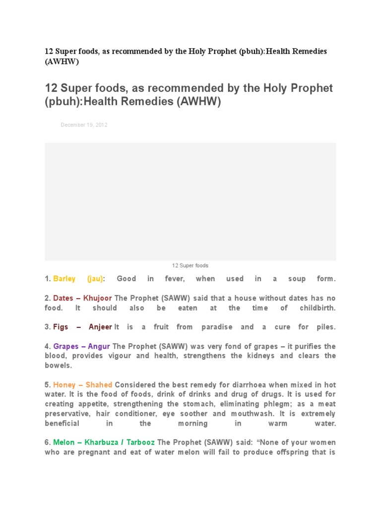 12 Super Foods, As Recommended by The Holy Prophet (Pbuh) :health ...