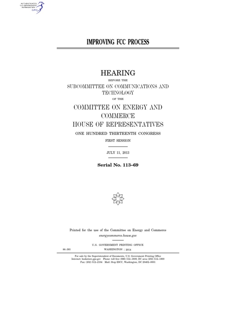 Hearing: Improving FCC Process | PDF | Federal Communications ...